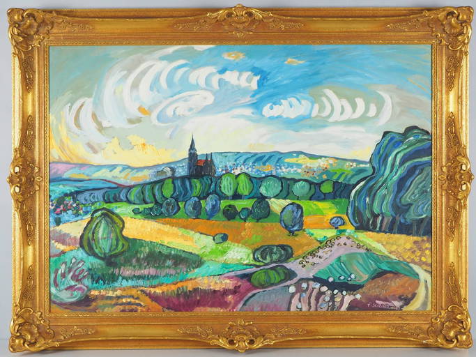 Fridrun Scheiner (*1939, Lindau) Expressionist City View Of Ulm, 1987