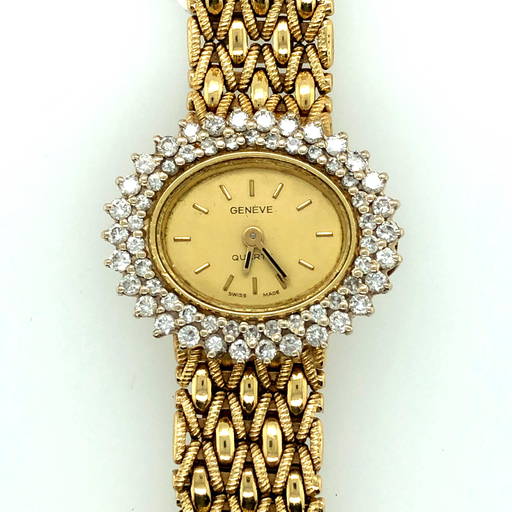 14k Yellow & Diamond Geneva Ladies Wristwatch