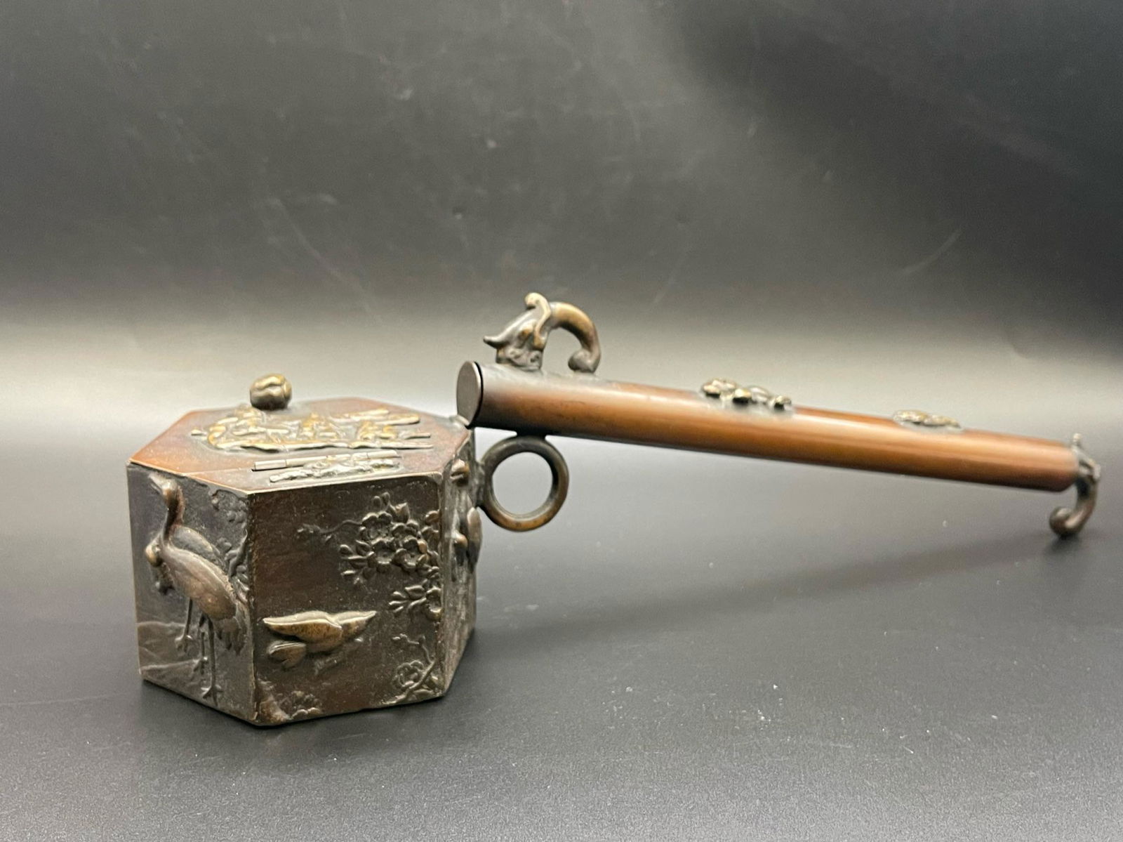 Antique Japanese Bronze Copper Yatate Portable Ink Brush Writing Set ...