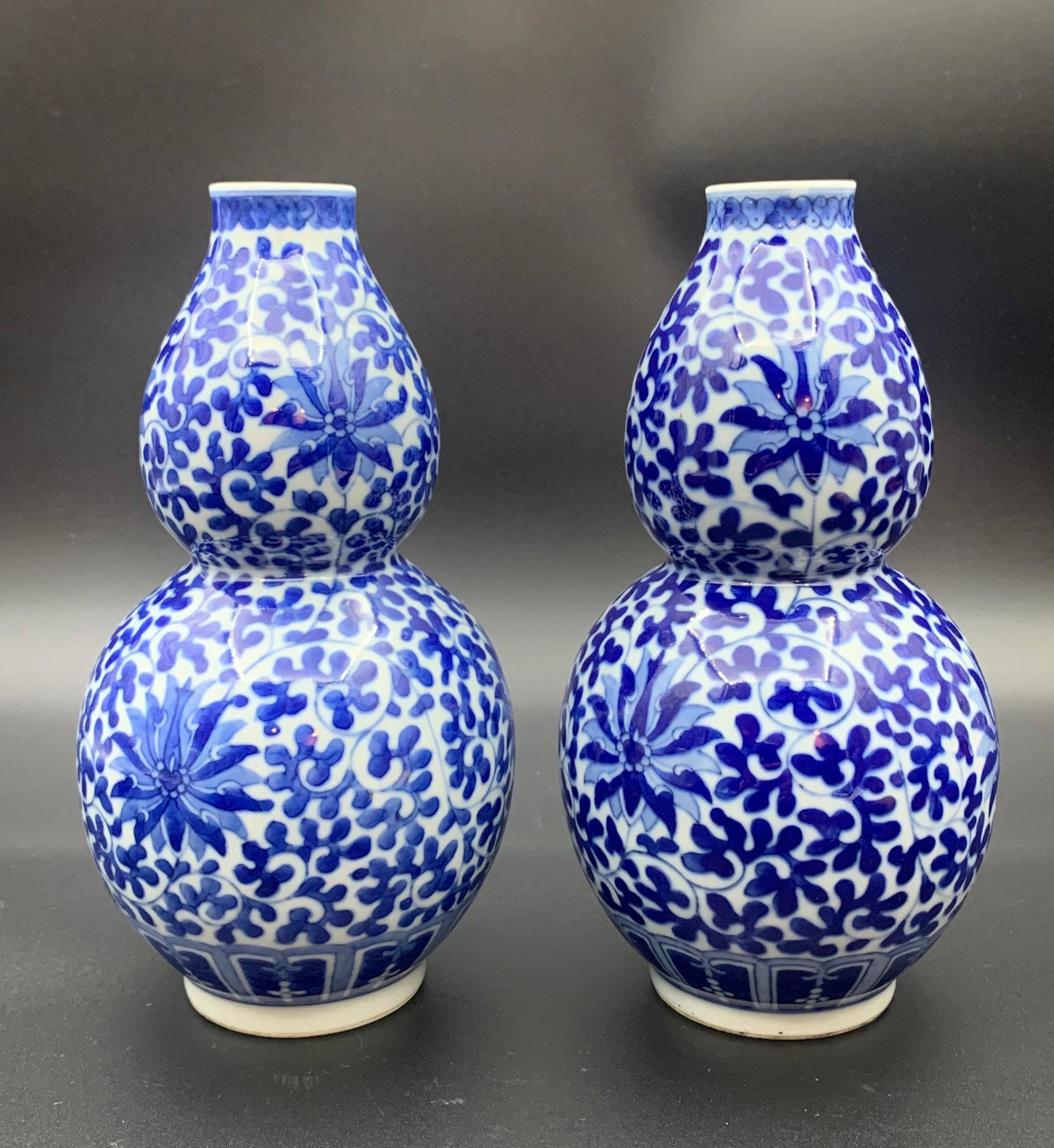 Pair Of Chinese Antique Blue And White Porcelain Gourds