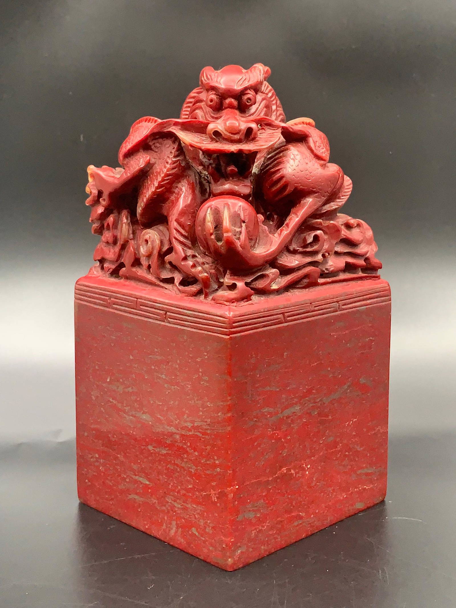 Chinese Red Stone Carved Lion Seal Auction