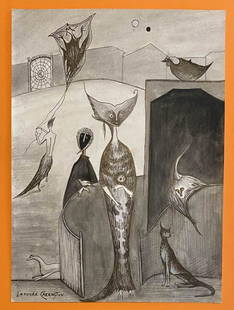 Leonora Carrington Surrealist Pastel Drawing