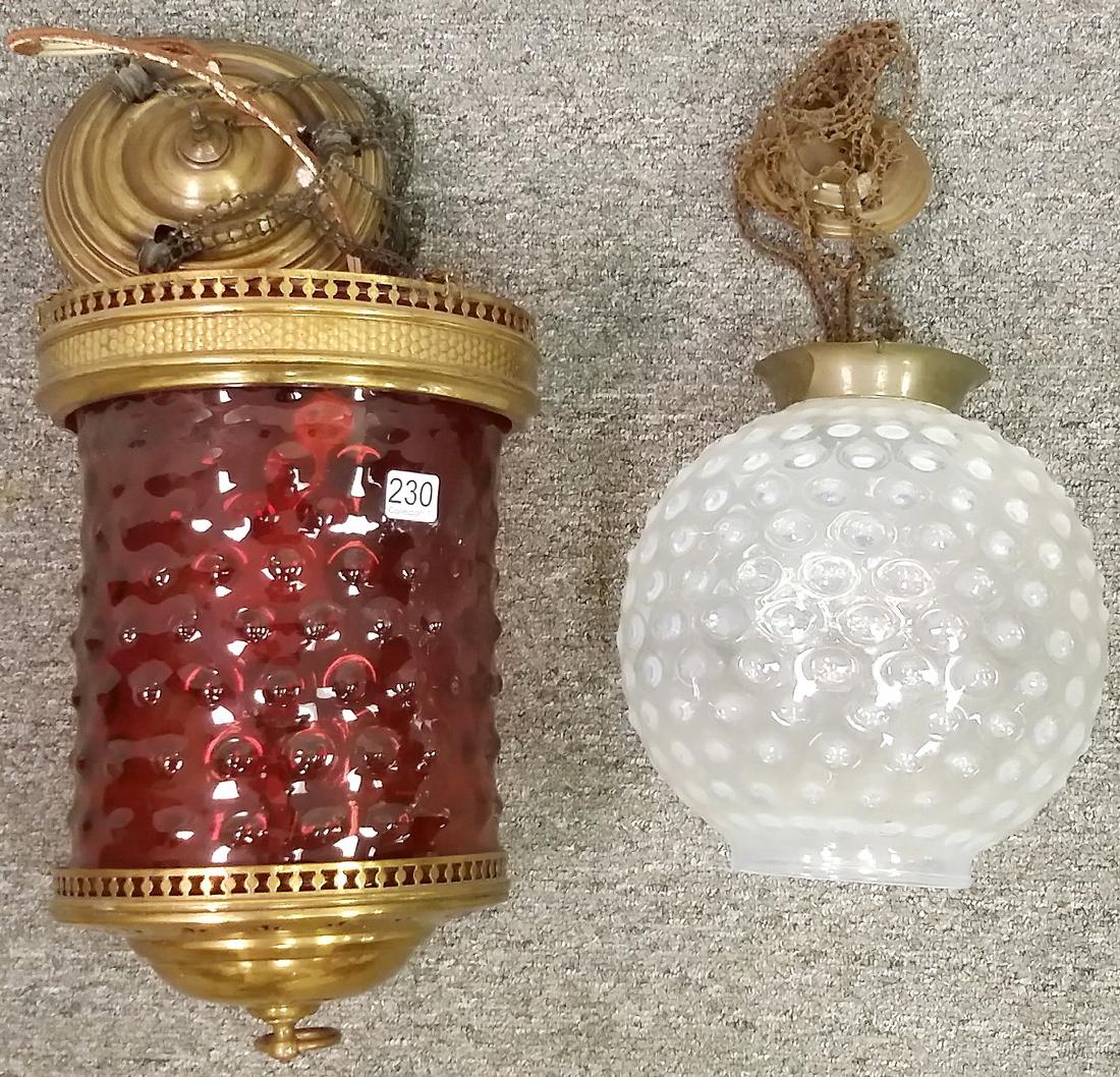 Victorian hanging fixture with ruby glass shade