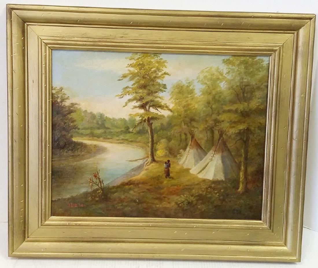 Framed signed J.D. Allen oil on canvas 14"x 18"- Native