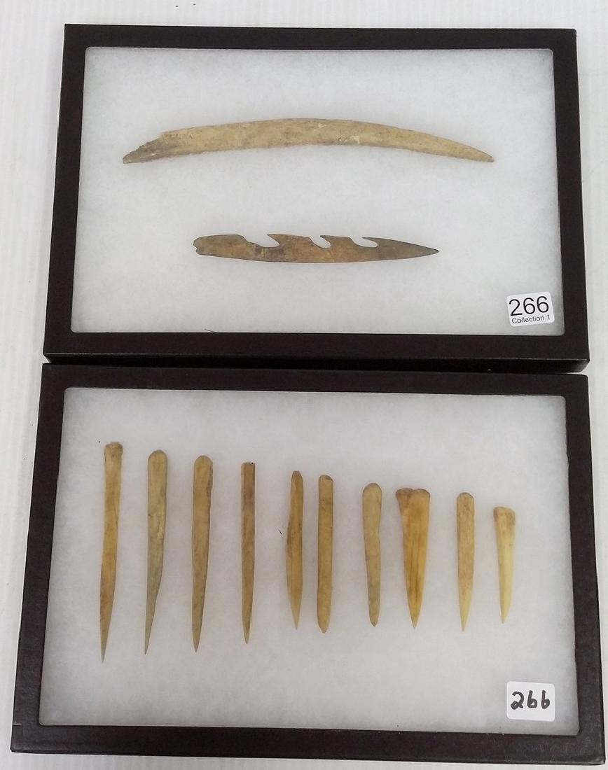 12 bone Native American artifacts- 10 are buffalo bone