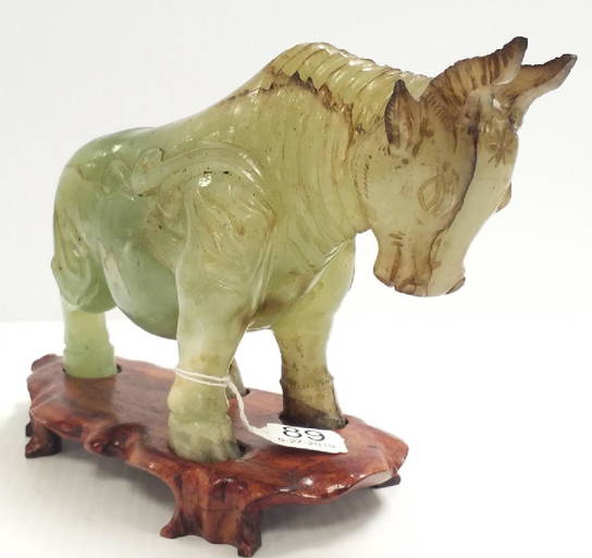 Carved Jade Bull Approx. 9" Long On Stand