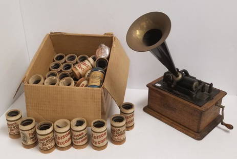 Edison Standard Model C Phonograph W/ Box 12 Cylinders