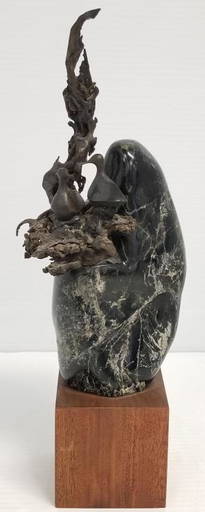 Douglas Purdy Mixed Media Bronze & Rock On Wooden Base Signed On Bottom ...