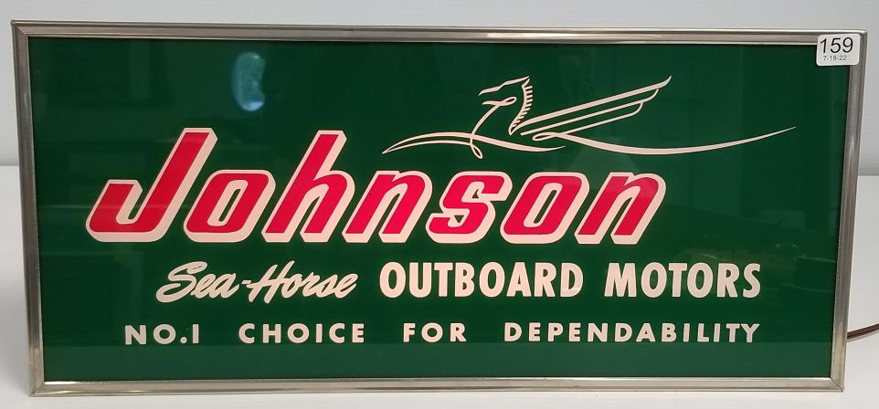 Vintage Johnson Sea Horse Outboard Motors Light Up Sign 20' X 9" X 7" Deep