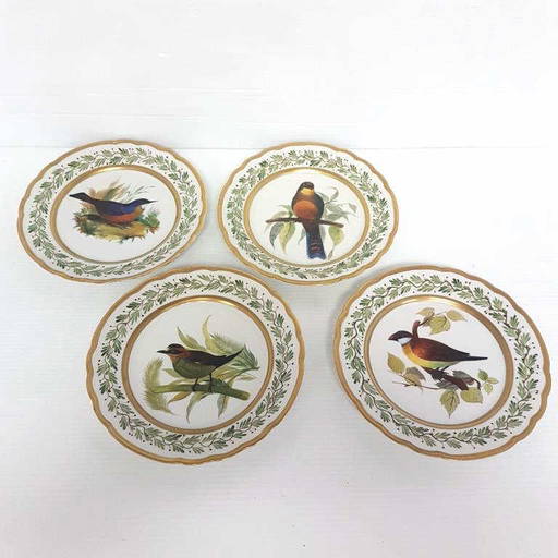 4 Cross Swords Mark Hand Painted Bird Design Plates 9 1/2" Diameter