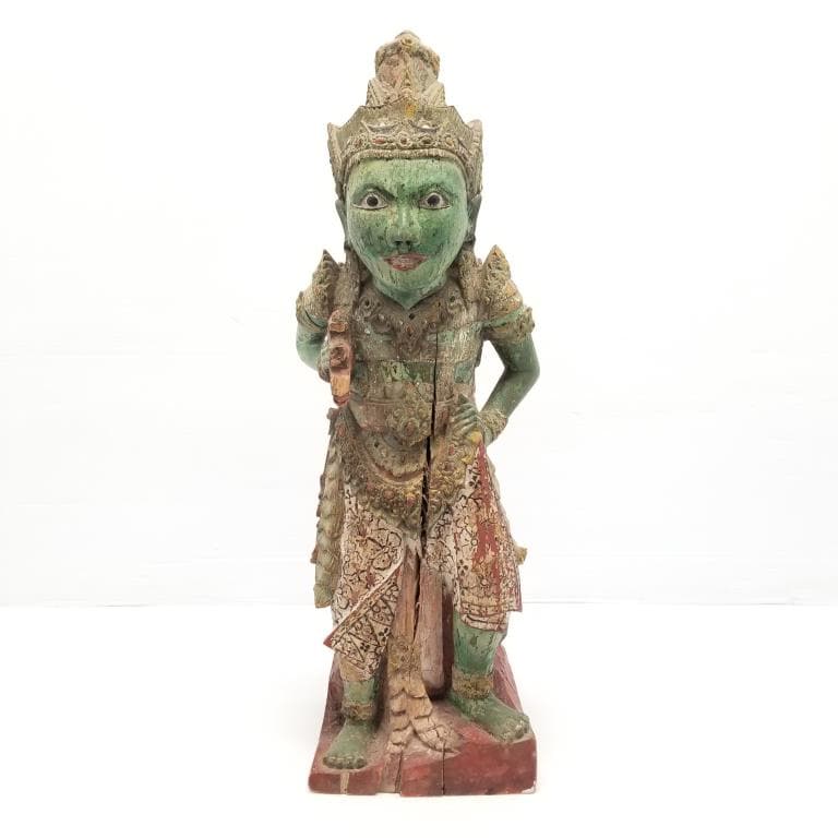 Antique Circa 1750 Green Terra Goddess Wooden Figure - 21" Tall (as ...