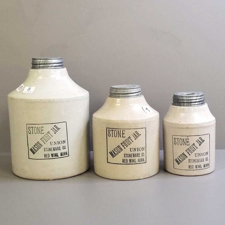3 Red Wing Stoneware Canning Jars: 1 Gallon, 1/2 Gallon & 1 Quart ...
