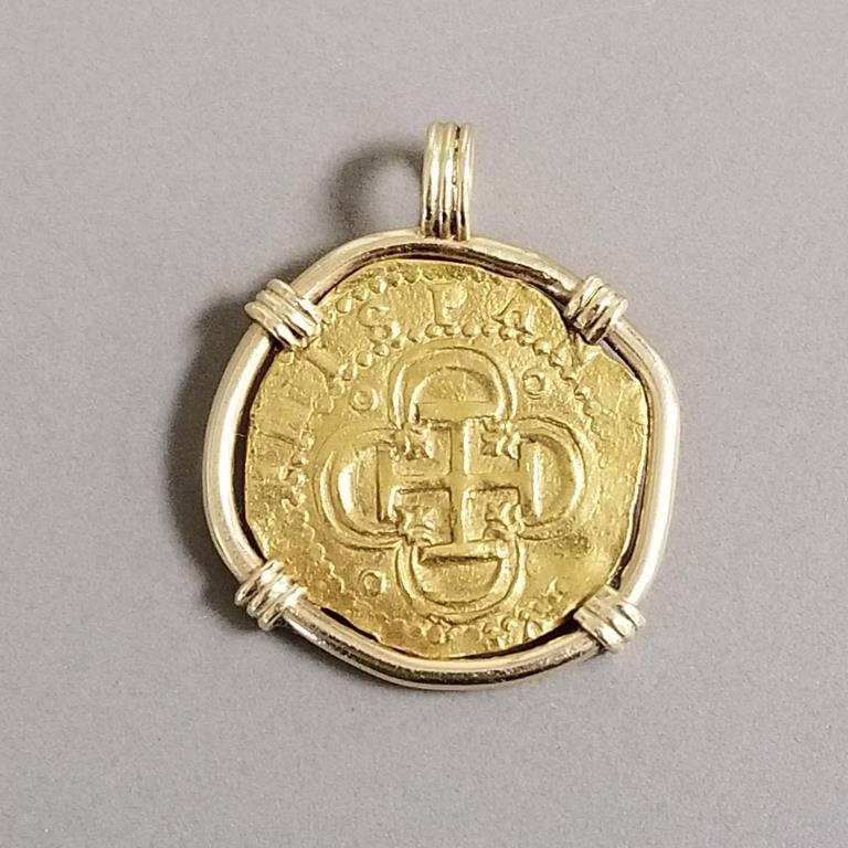 Antique Spanish Doubloon Gold Coin Pendant In 14k Bezel 11.4 Grams, 1 1 ...