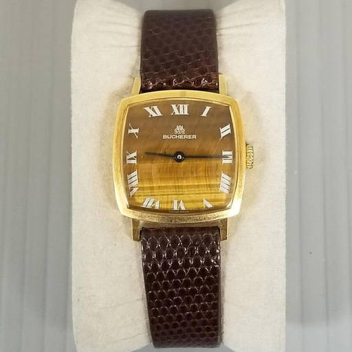 Vintage Bucherer 18k Gold Watch With Tigers Eye Dial (hairline To Dial ...