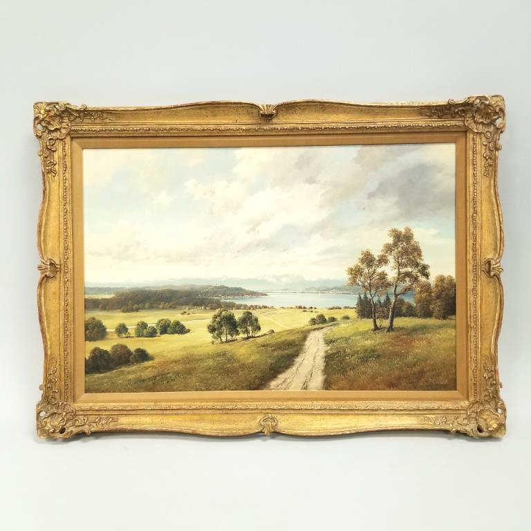 P. Ewert Framed Signed Oil Painting On Canvas Landscape 31" X 43" O.d.