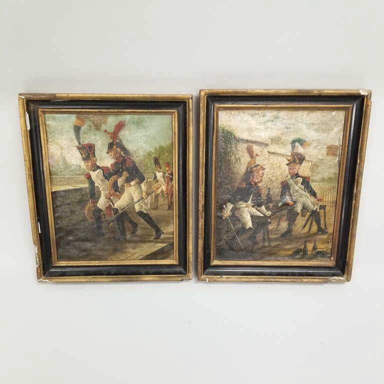Pair Of Antique French Napoleonic Style Framed Oil Paintings - Comical ...