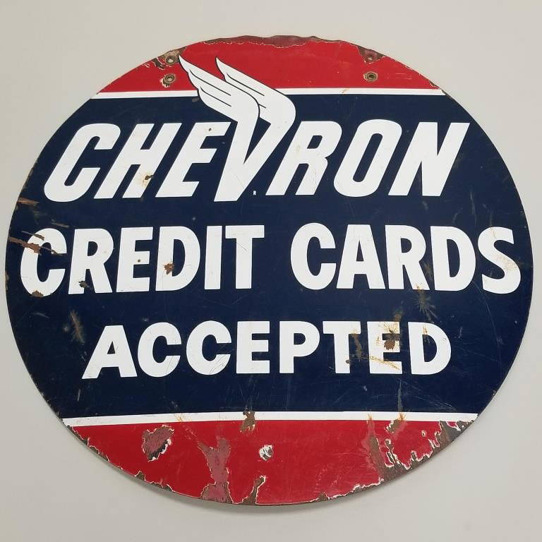 Chevron 'credit Cards Accepted' Double Sided Porcelain Sign As Seen 33 ...