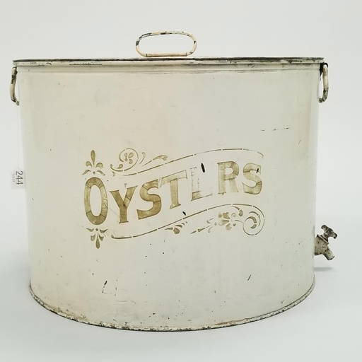 Galvanized Oyster Container With Glass Lid 17" Diam. X 12 1/2" High