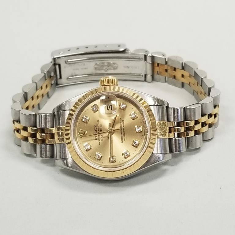 Rolex Ladies Date Just Stainless & Gold Watch With Diamond Marker Dial ...