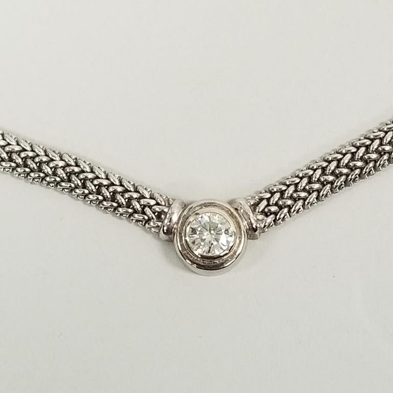 14k White Gold Chain Link Necklace Set With 6mm Moissanite - 37.6 Grams ...