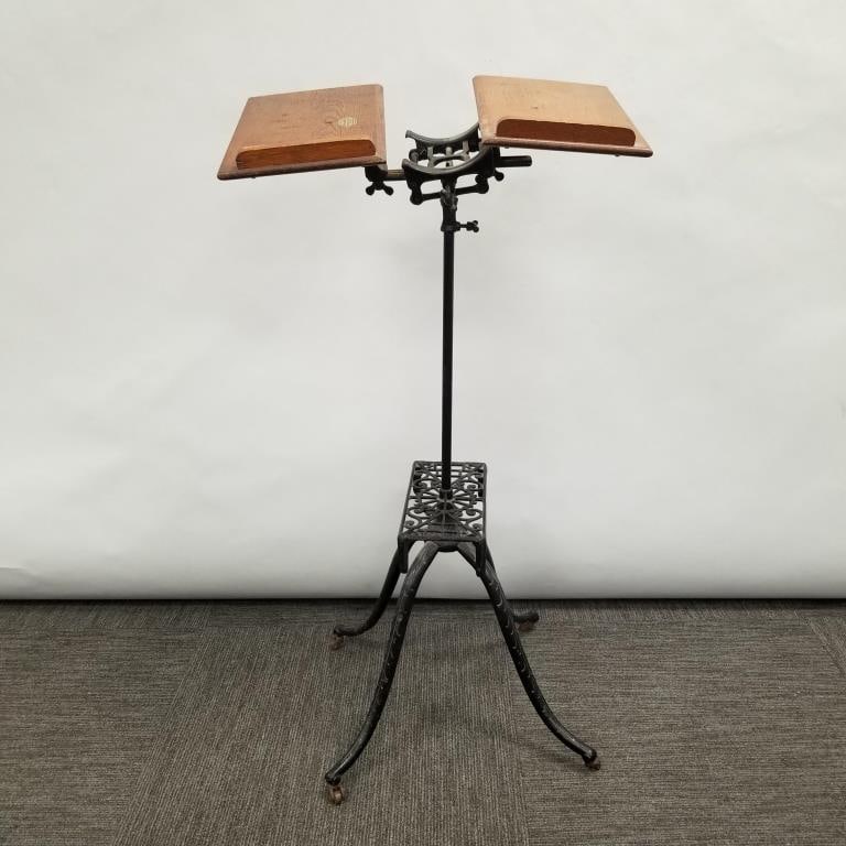 Antique Columbia Dictionary Stand: Cast Iron, Wood Adjustable- 40 3/4"h ...