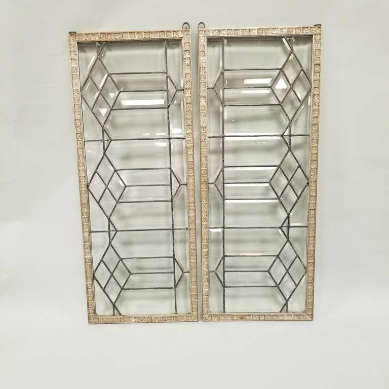 Pair Antique Leaded & Beveled Glass Windows: (new Frame Surrounds) 16 ...
