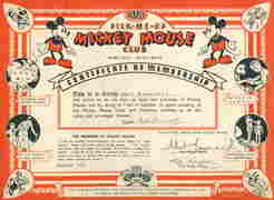 Mickey Mouse Club Membership Certificate.