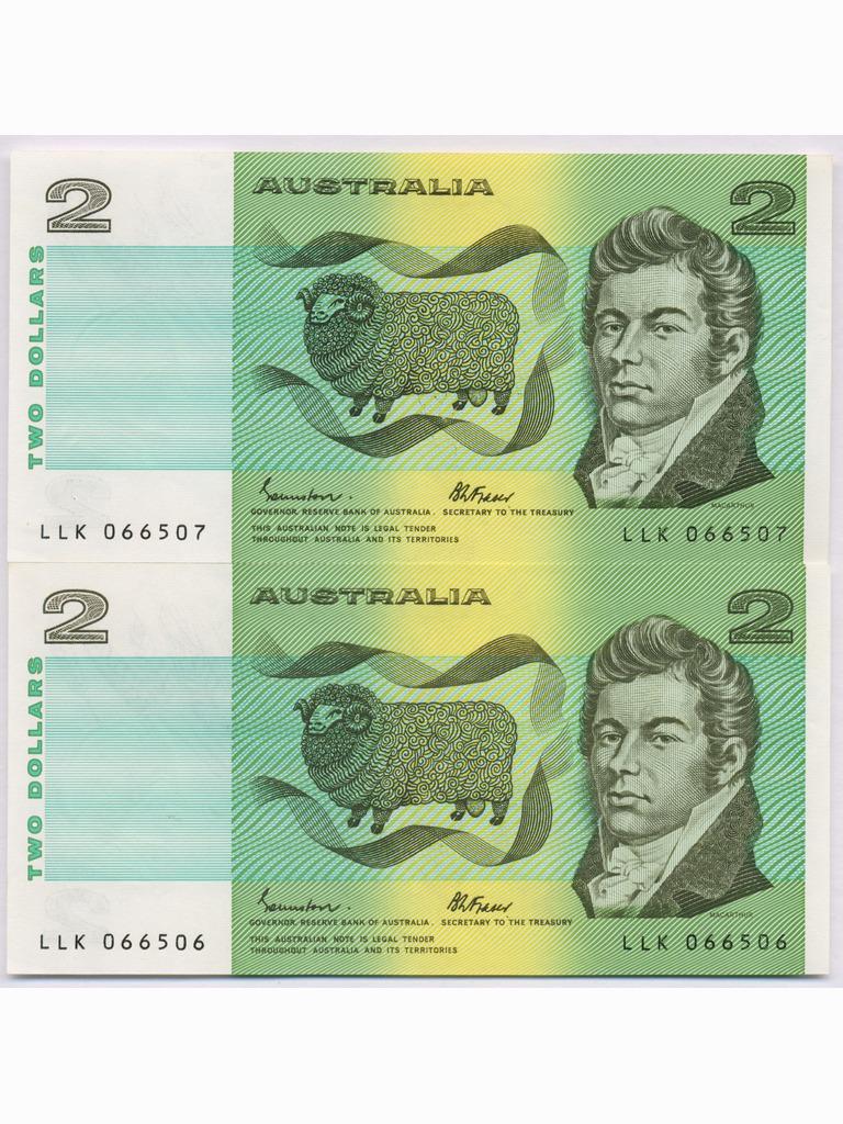 Two Consecutive 1985 Australian Two Dollar Notes (#0997) on Oct 23 ...