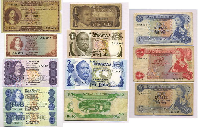 South African, Botswana & Mauritius Banknotes 1960s-80s (12) (#1243) on ...