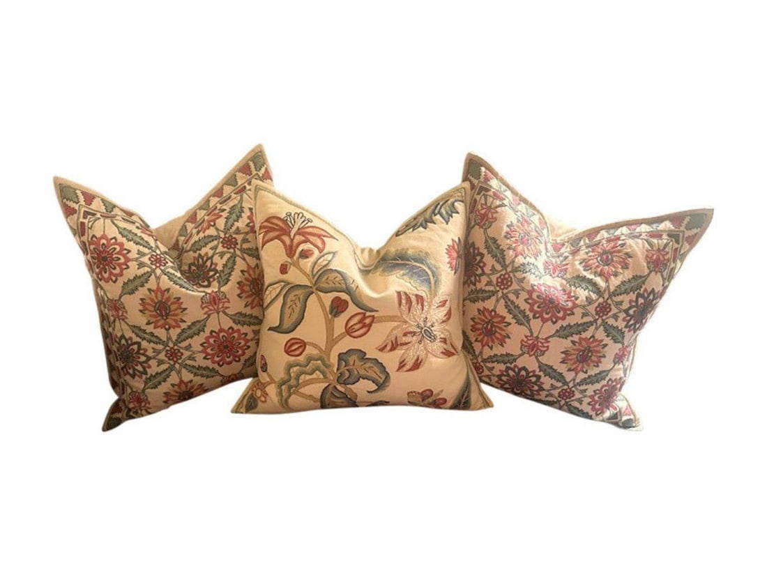 Chelsea Textiles Embroidered Pillows, Set Of 3 Auction