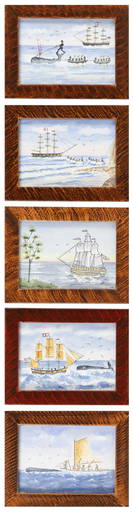 Five Watercolor Paintings Depicting Whaling Scenes All