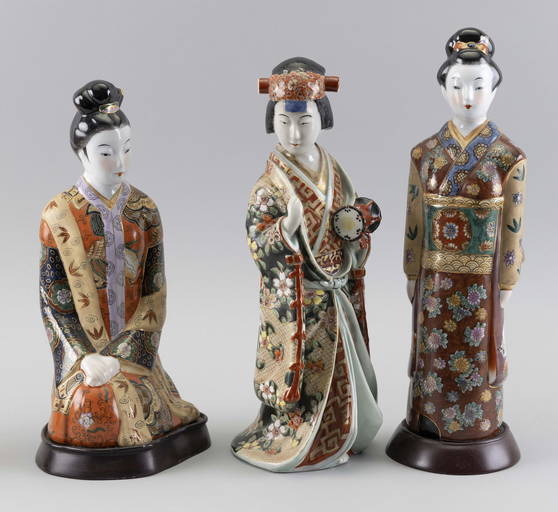 Three Japanese Polychrome Porcelain Figures Of Ladies