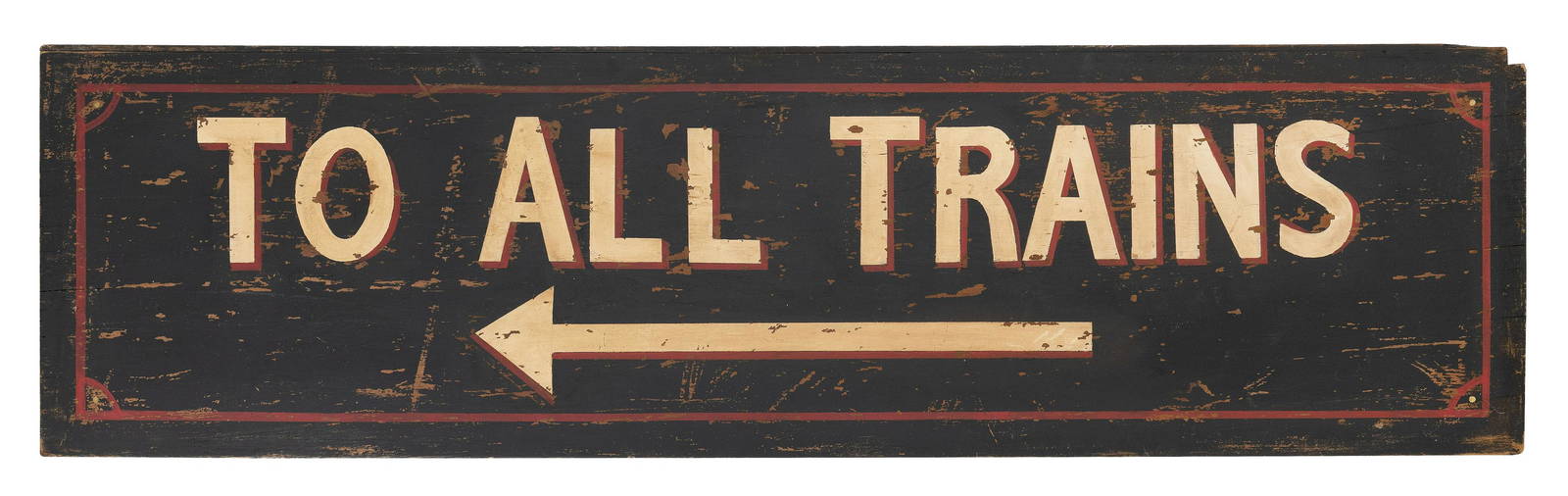 Painted Wooden "to All Trains" Sign 20th Century Height