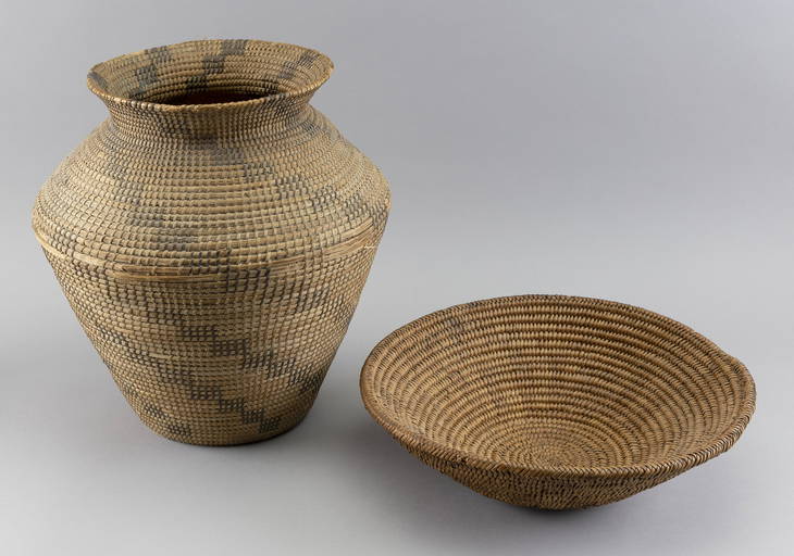 Two Large Native American Coil Baskets Early To Mid 20th Century