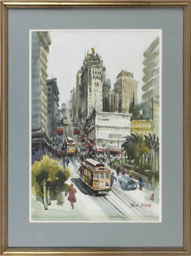 SUN YING (20th Century,), San Francisco street scene., Watercolor, 21 ...