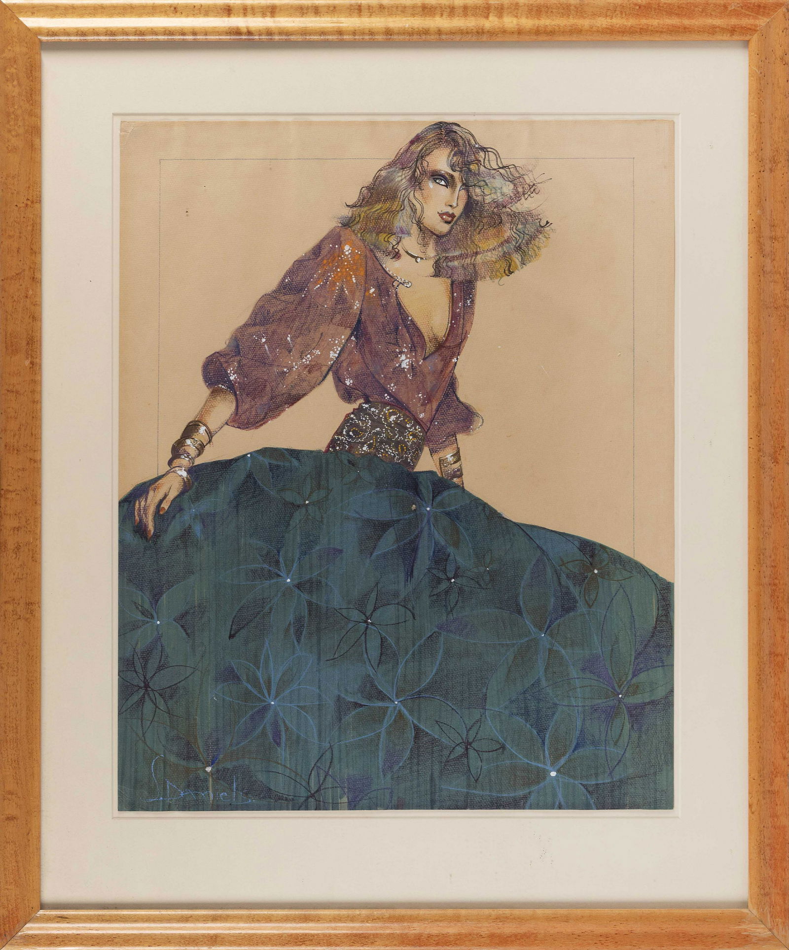SID DANIELS (Florida, 20th Century), Fashion painting of a woman ...