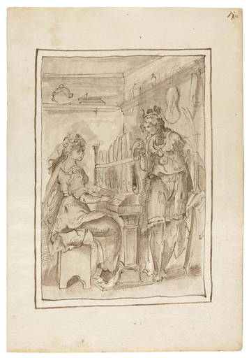 ATTRIBUTED TO MARTEN DE VOS (Belgium/Netherlands/Italy, 1532-1603), Young woman playing the ...