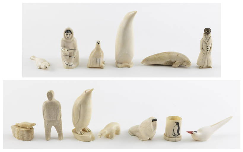 THIRTEEN ESKIMO CARVED FIGURES 20th Century Heights to 5.75". (#5332 ...