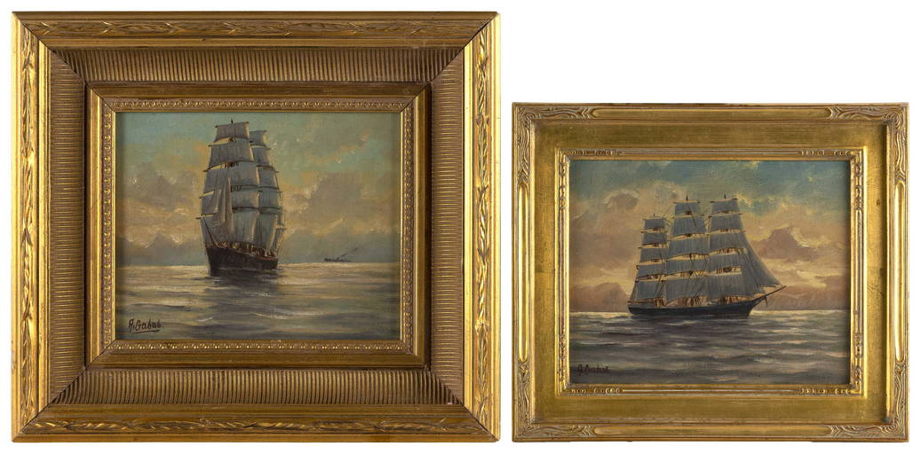 ALFRED GABALI (Massachusetts/Germany, 1886-1963), Two works depicting ships at full sail., Oils ...