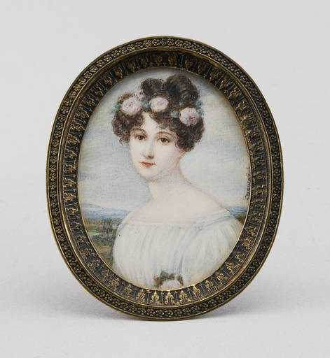 RICHARD COSWAY (England, 1742-1821), Miniature oval portrait of a woman ...