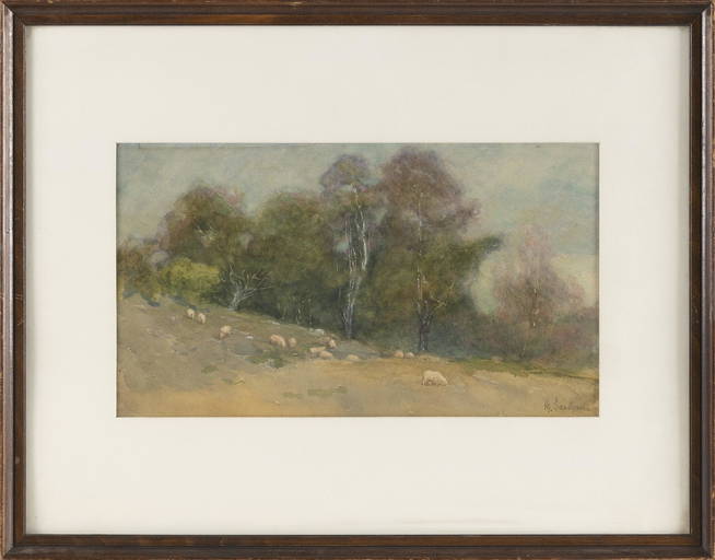 HENRY SANDHAM (Canada, 1842-1910), Sheep grazing in a summer landscape ...