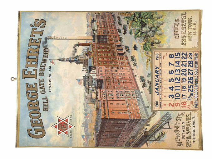GEORGE EHRET'S HELL GATE BREWERY CHROMOLITHOGRAPH CALENDAR 28" x 21 ...