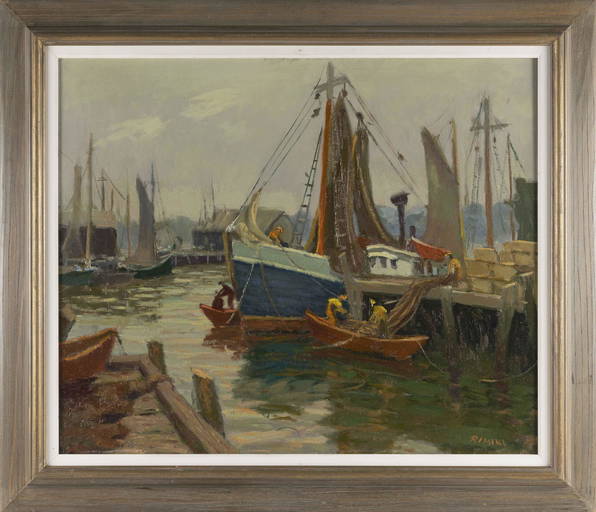 Joseph Rimini (america, 1920 2000), "gloucester Harbor"., Oil On Canvas ...