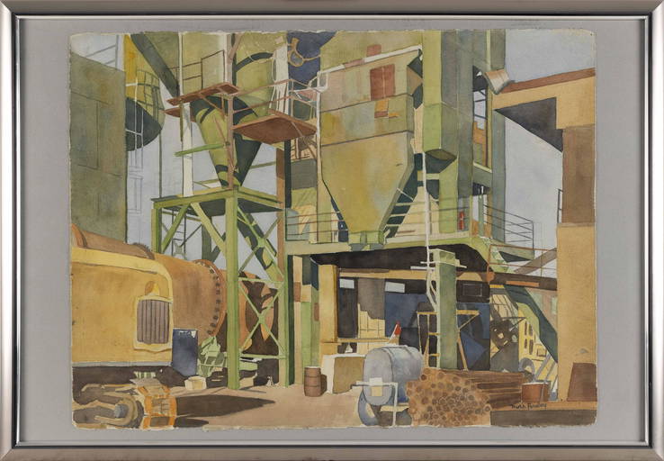 RUTH FINDLEY (America, 20th Century), Factory scene., Watercolor on ...