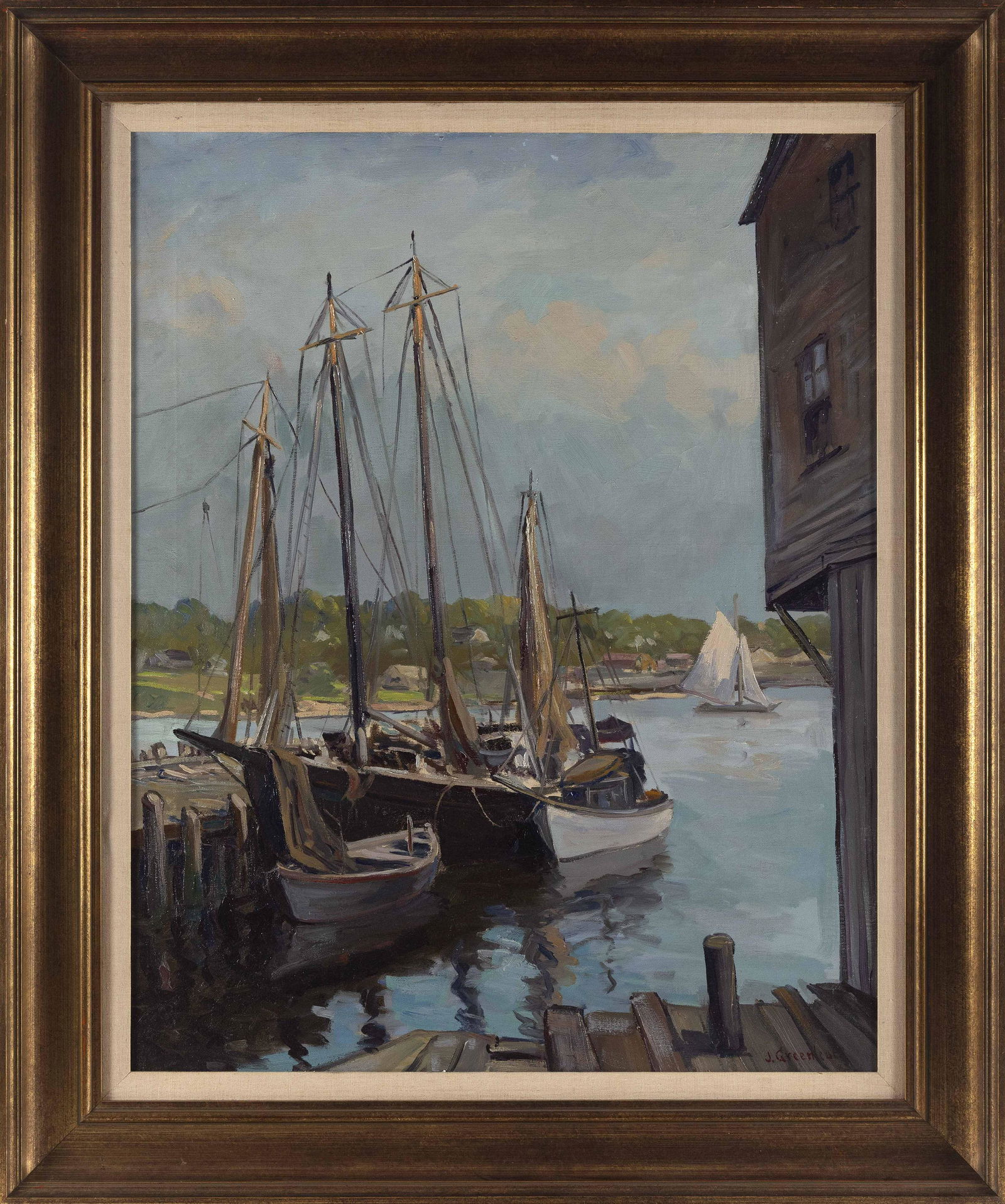 Jacob Greenleaf (massachusetts, 1887-1968), Boats At Dock., Oil On ...