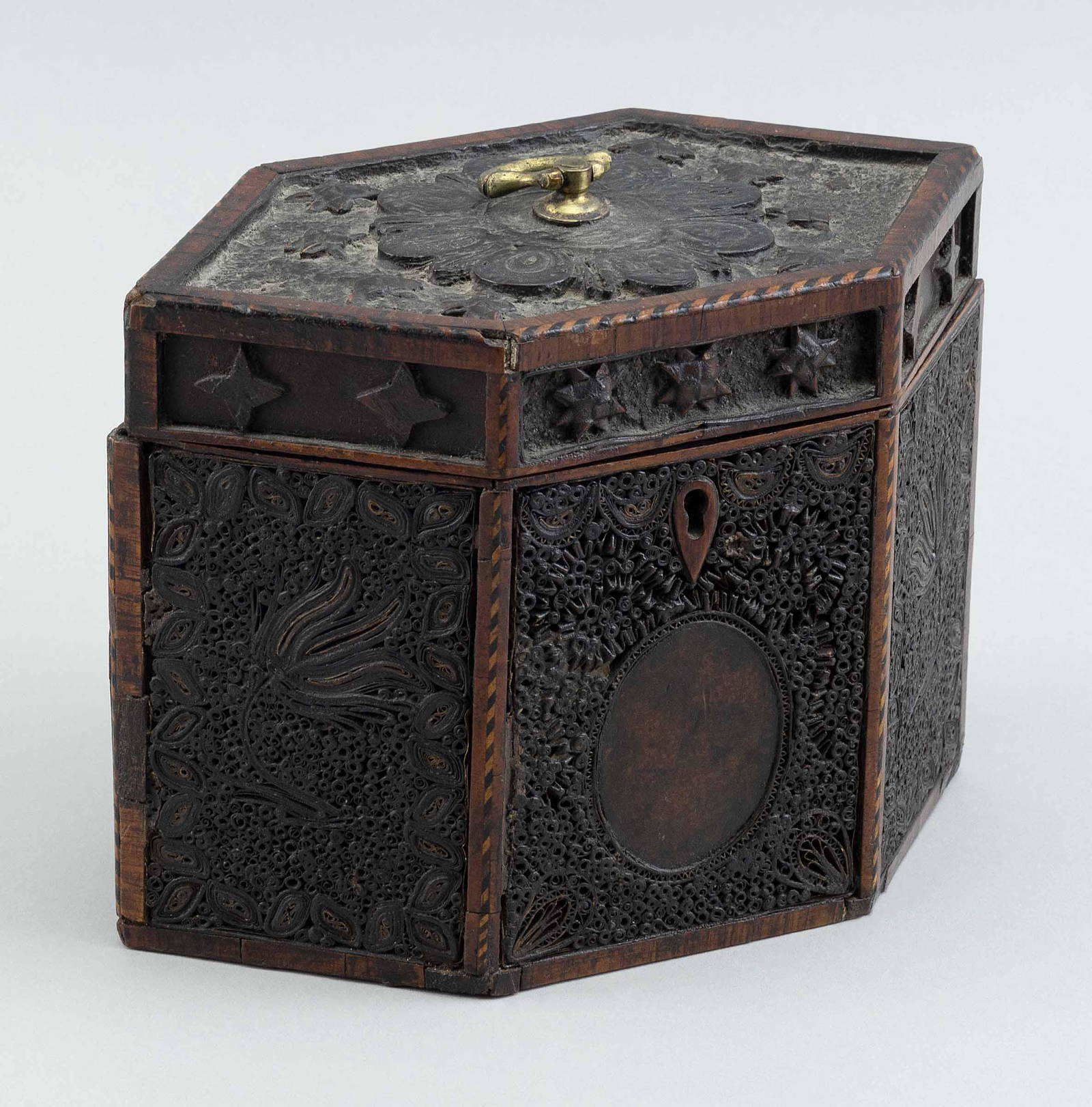 English Quillwork Tea Caddy Late 18th Century Height 5.5î. Width 7î ...