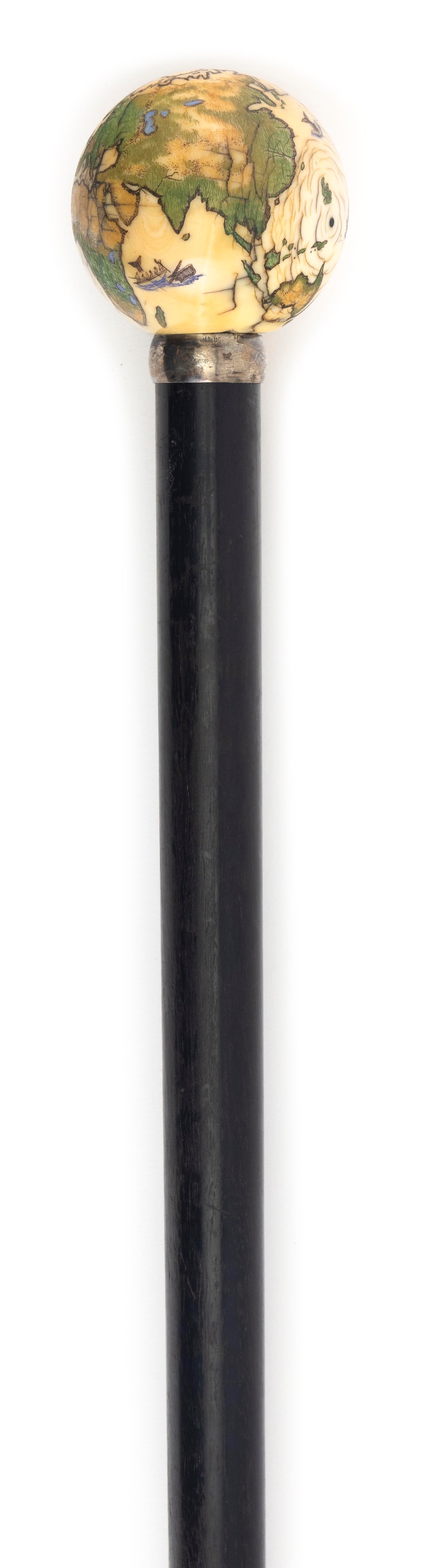 Polychrome Engraved Ball-handled Cane 20th Century Length 35". Auction