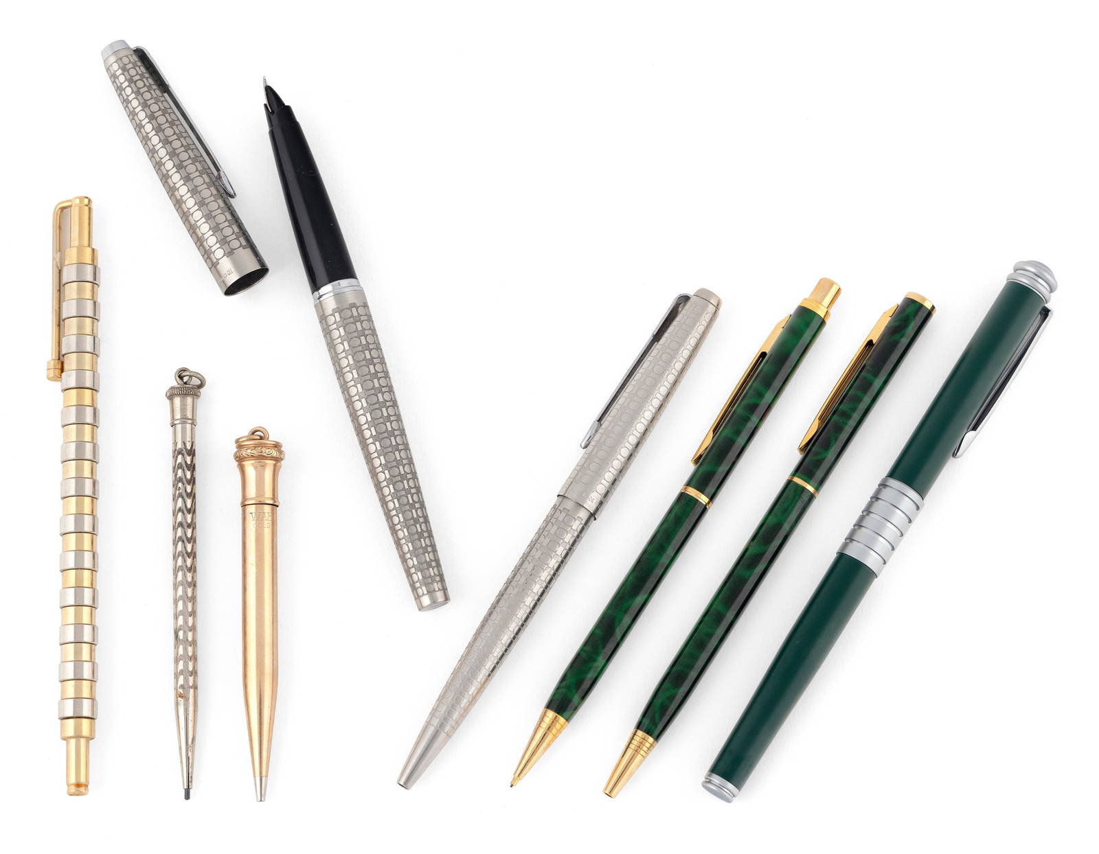 Eight Assorted Pens And Pencils 20th Century Lengths From 3" To 5.25 ...