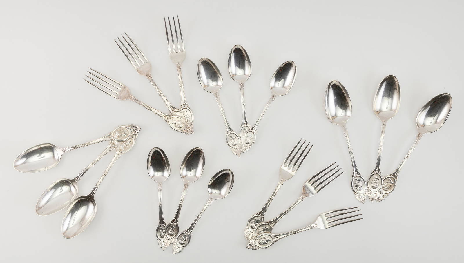 Sterling Silver "medallion" Flatware Set Early 20th Century Approx. 32. ...