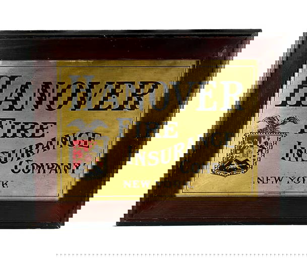 Brass Fire Insurance Plaque Early 20th Century Framed 19.5" X 25.5".